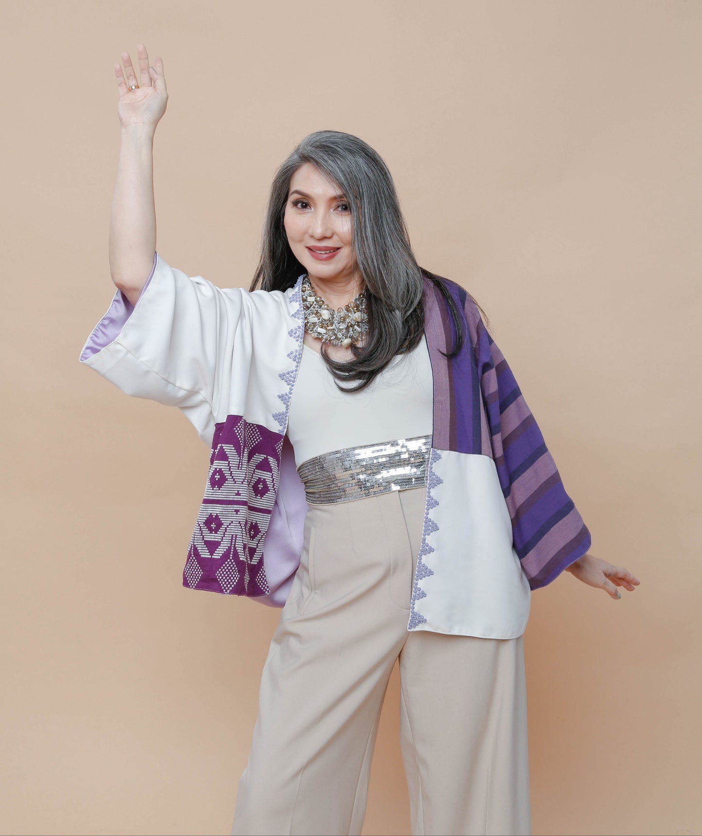 Color Blocking Poncho in Purple Inaul – Pinas Sadya